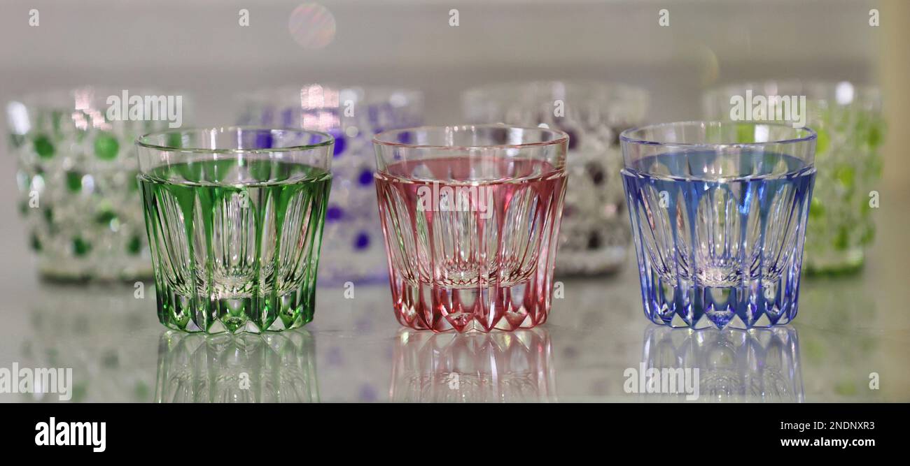 Glasses of Edo Kiriko are pictured at an Edo Kiriko shop Horiguchi ...