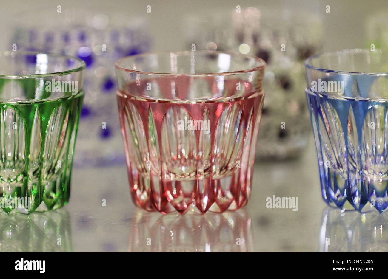 Glasses of Edo Kiriko are pictured at an Edo Kiriko shop Horiguchi ...