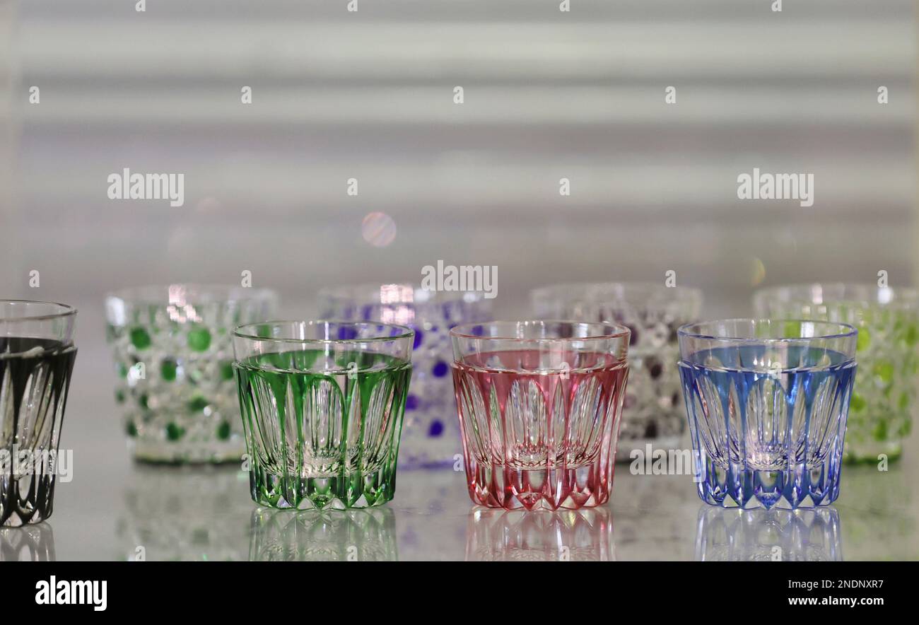 Glasses of Edo Kiriko are pictured at an Edo Kiriko shop Horiguchi ...