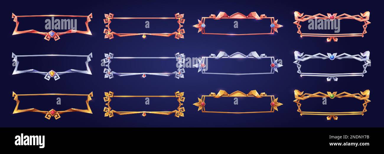 Empty rectangle frames in medieval style for game ui design. Vector cartoon set of user ...