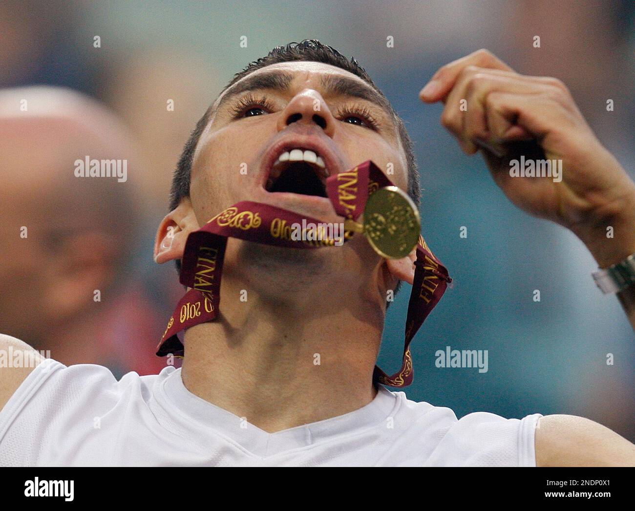 Inter Milan Brazilian defender Lucio celebrates at the San Siro stadium ...