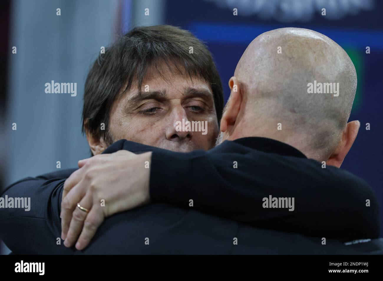 Antonio Conte Head Coach of Tottenham Hotspur FC hugs Stefano Pioli ...