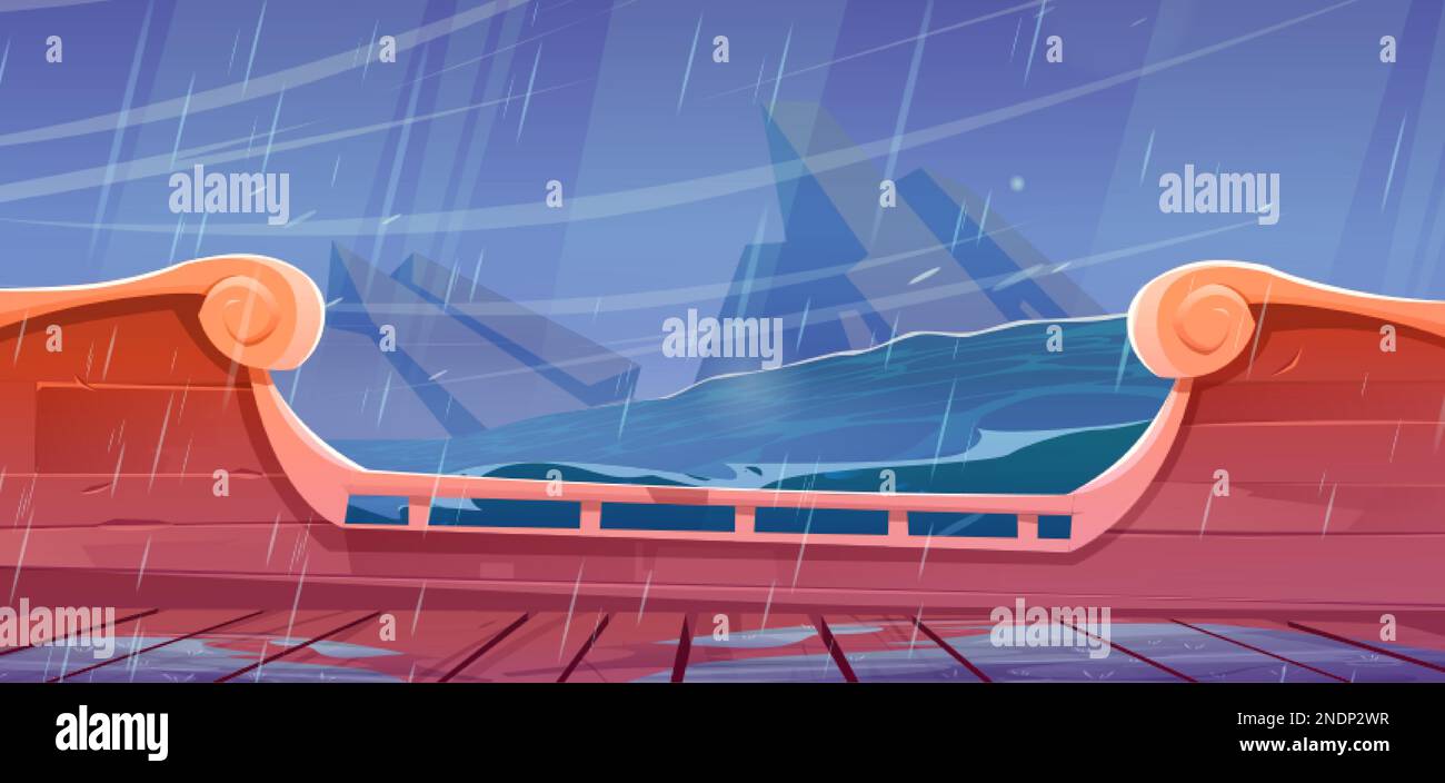 Stormy Caribbean sea cartoon landscape. Illustration of falling rain in ...