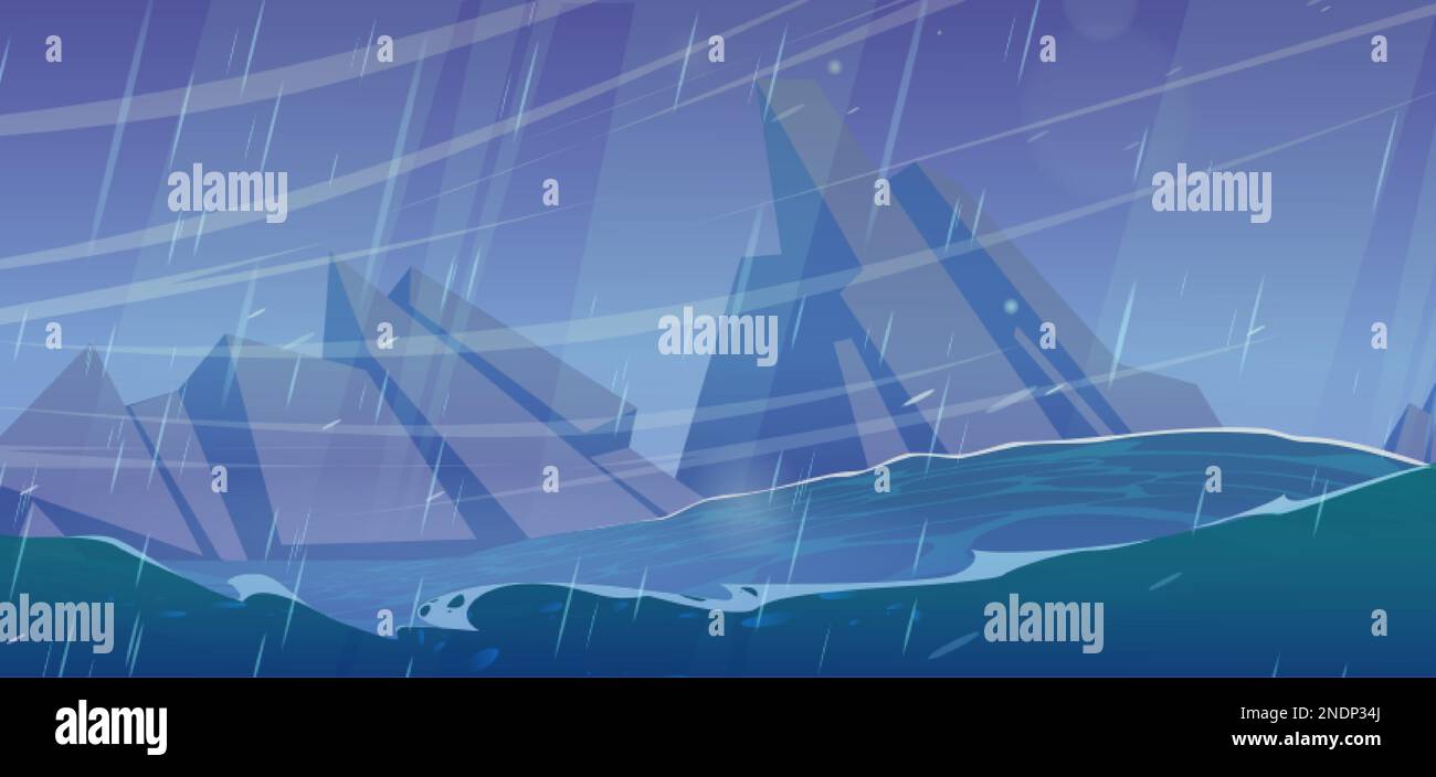 Stormy Caribbean sea cartoon landscape. Illustration of falling rain in ...