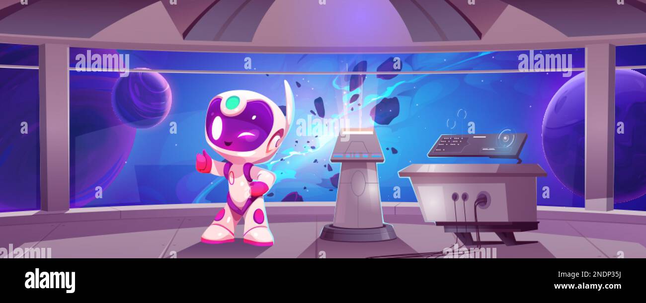 Cartoon vector spaceship with astronaut character background ...
