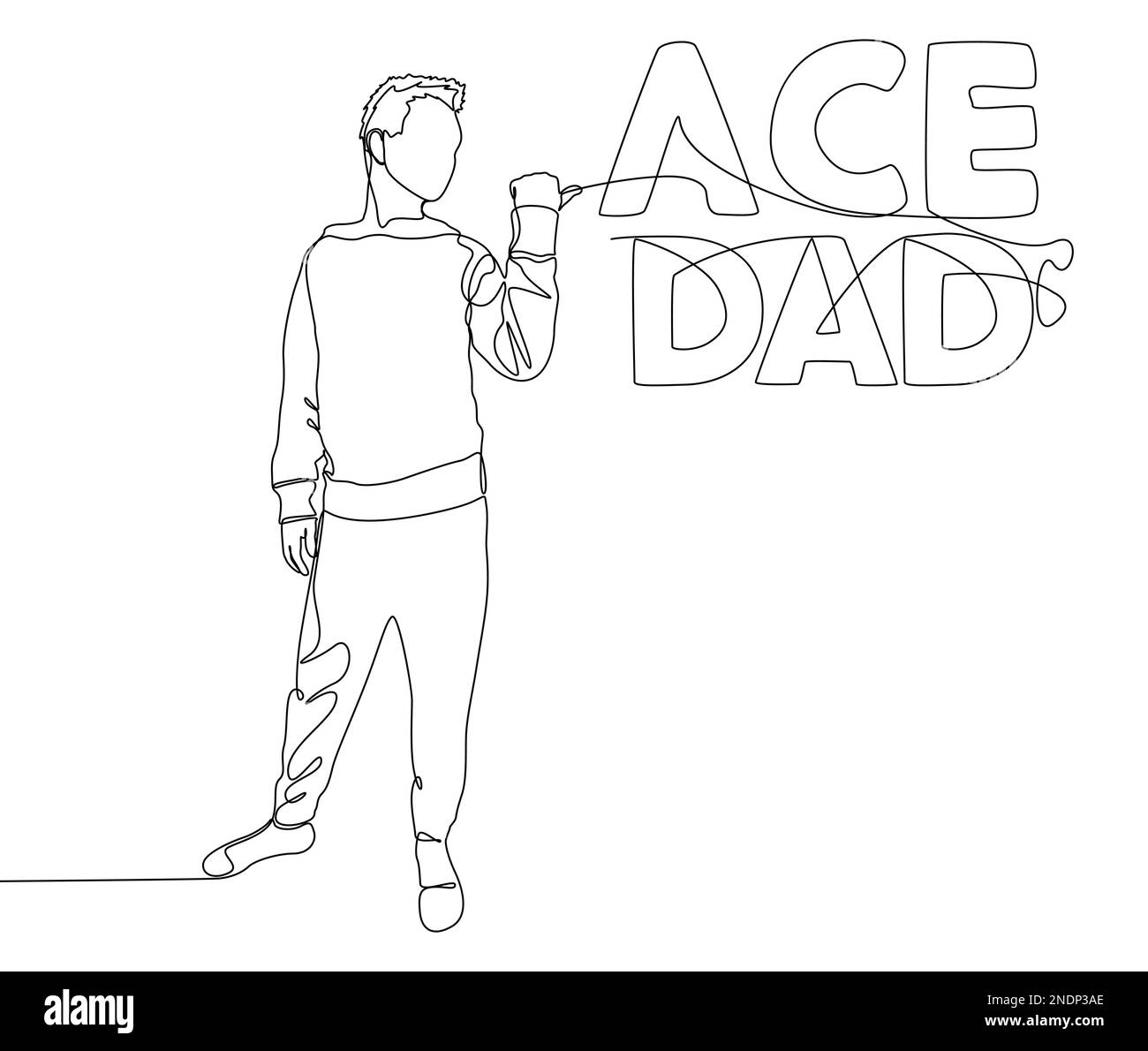 One Continuous Line Of Man Pointing With Finger At Ace Dad Word Thin