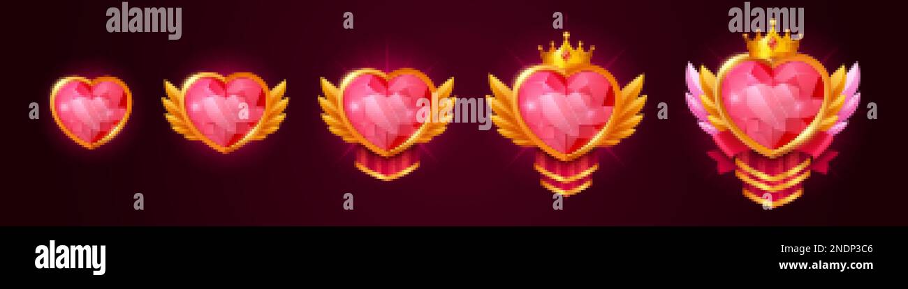 Set of heart shape game rank frames isolated on background. Vector ...