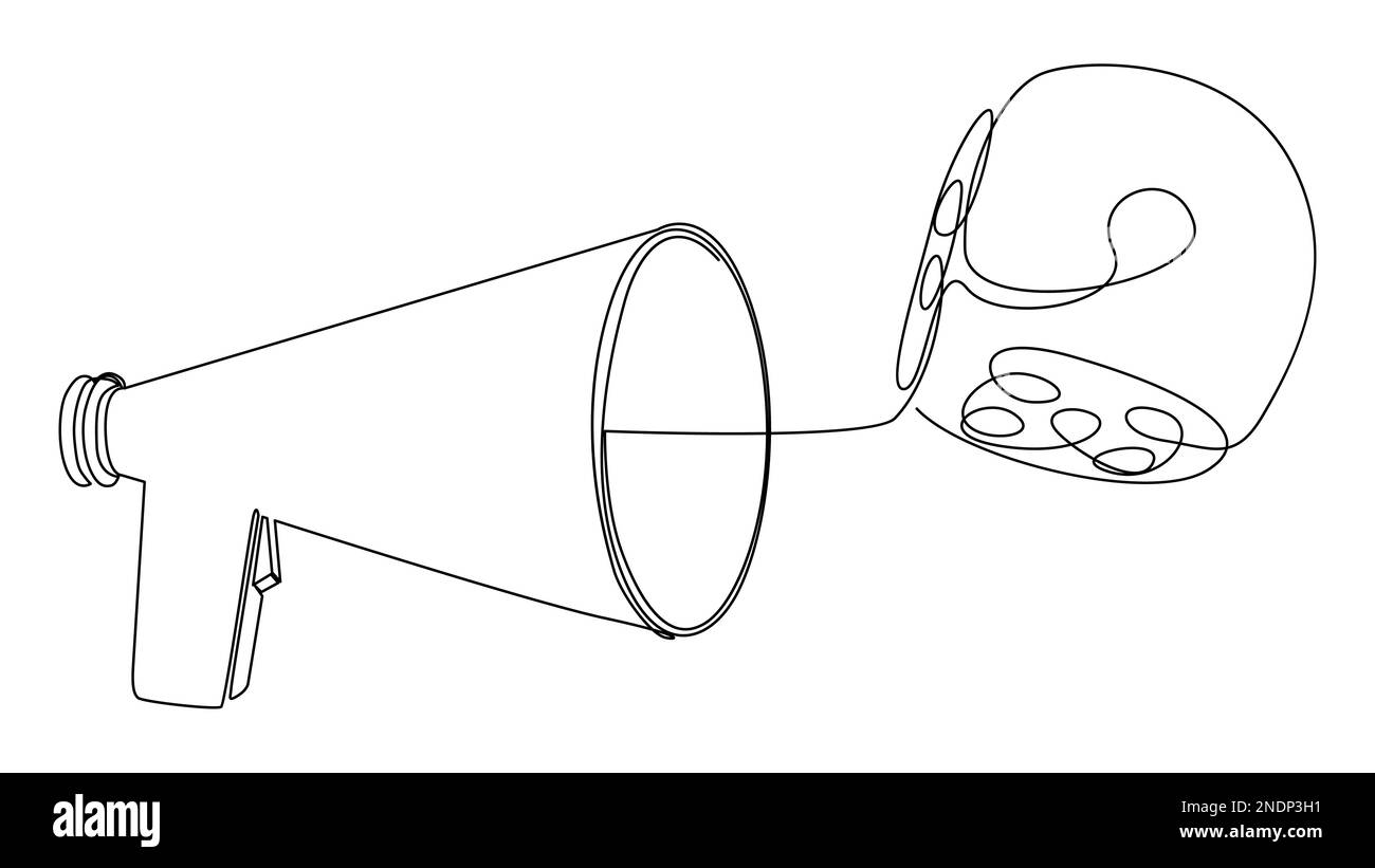One continuous line of Megaphone with dice. Thin Line Illustration ...