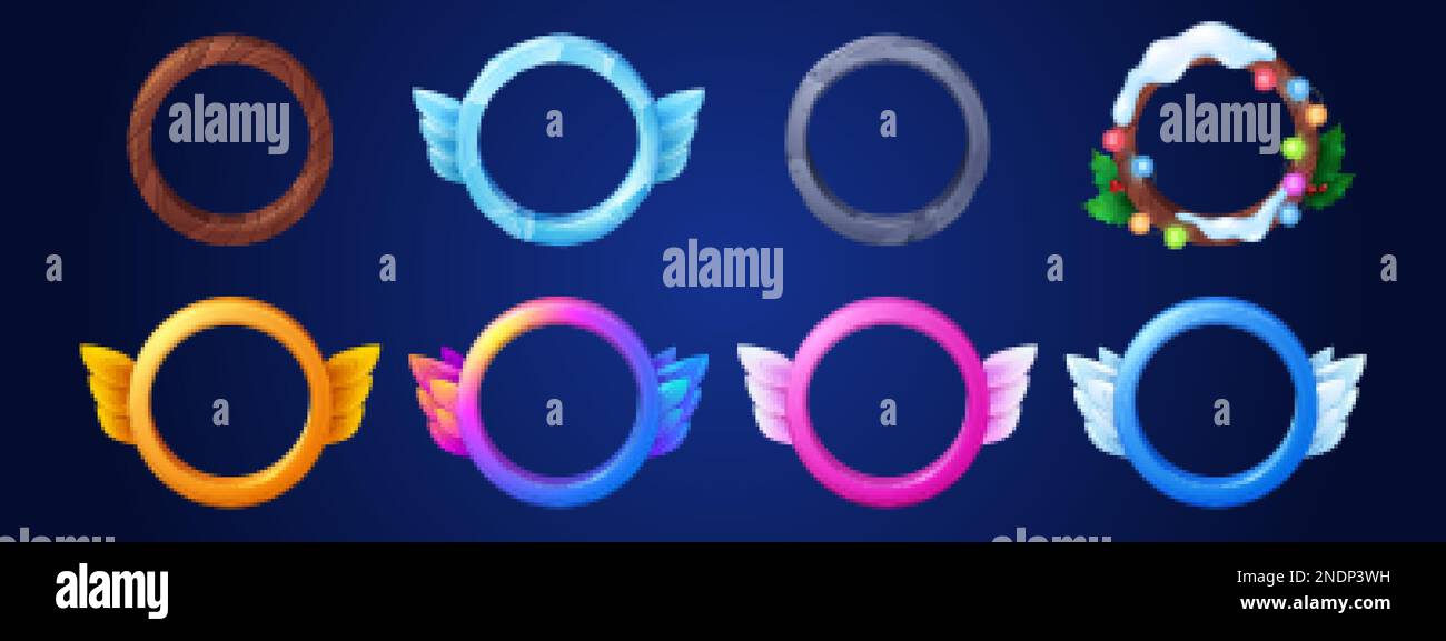 Ice and snow winter avatar frame isolated in vector. Set of fantasy ...