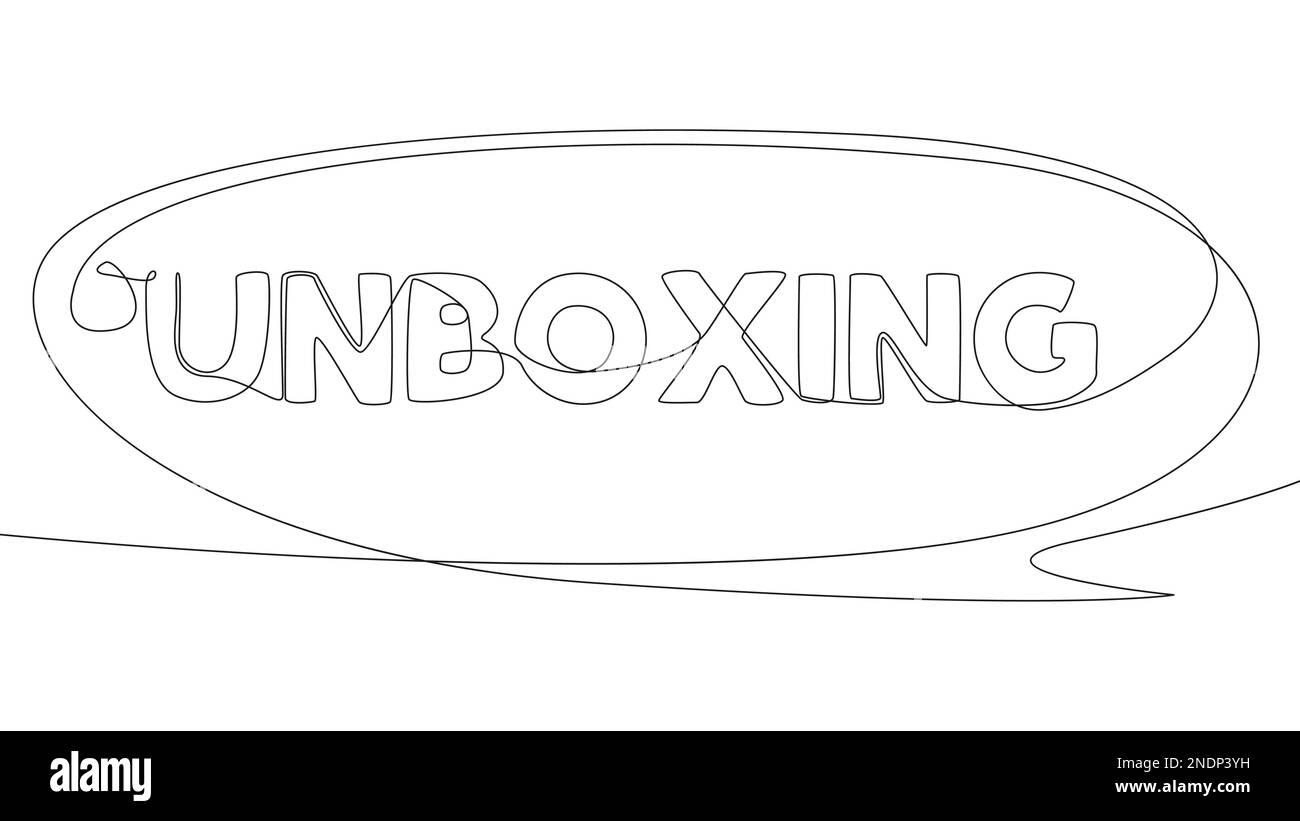 One continuous line of speech bubble with Unboxing text. Thin Line ...