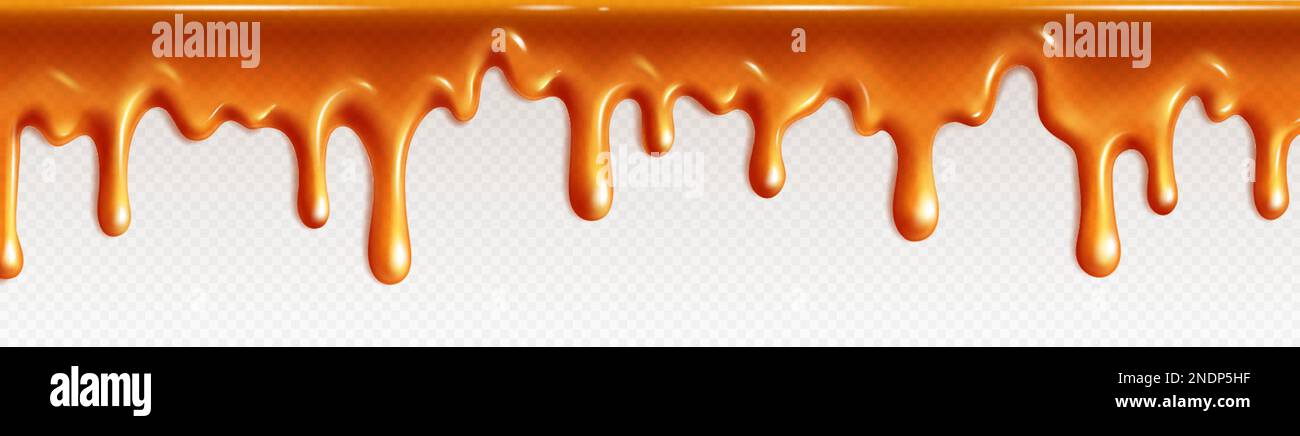 Realistic isolated caramel dripping cream. Vector melt candy syrup ...