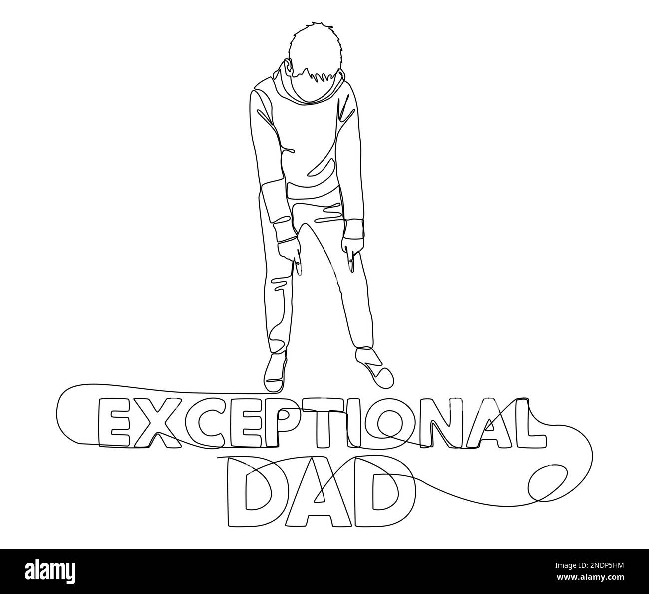 One Continuous Line Of Man Pointing With Finger At Exceptional Dad Word