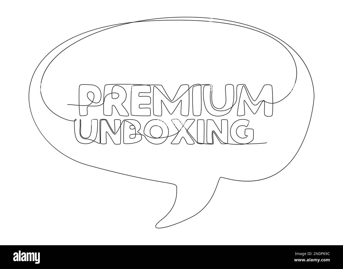 One Continuous Line Of Speech Bubble With Premium Unboxing Text Thin Line Illustration Vector