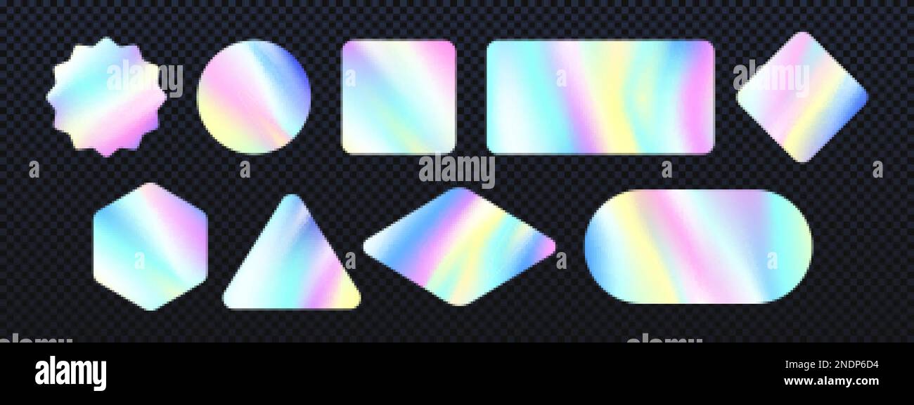 Holographic iridescent texture sticker or label, pearlescent rainbow or ...