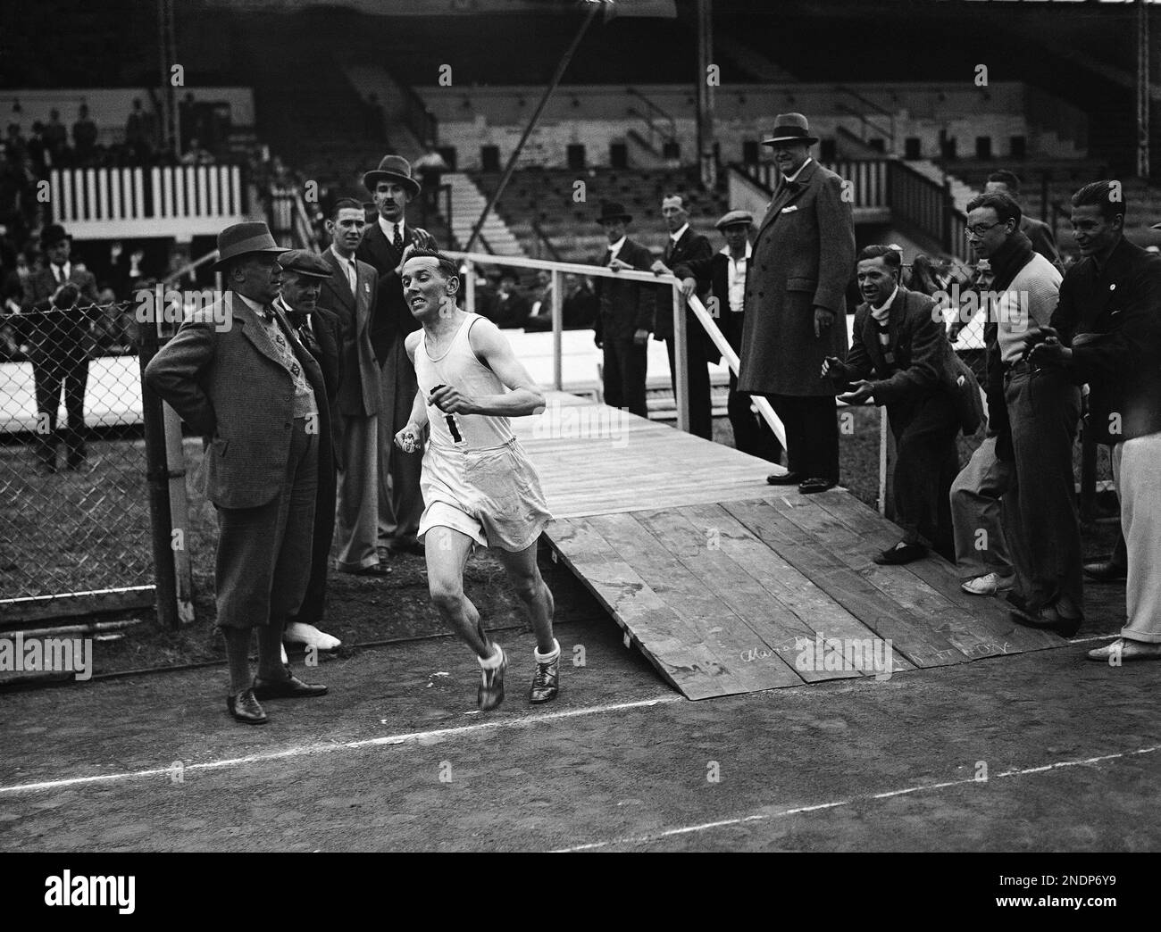 British athlete Sam Ferris entering the Arena at White city, London to ...