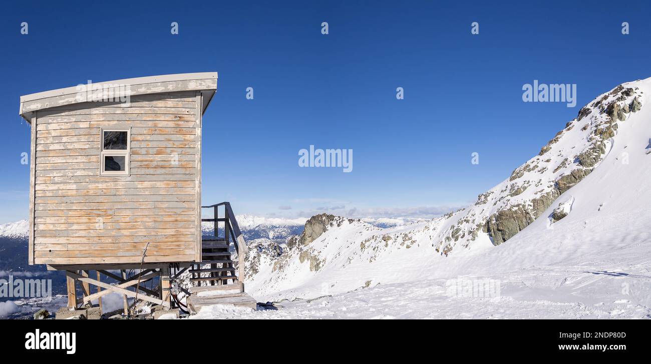 Mountain hut, weather station, ski lift, on Blackcomb Glacier Stock ...