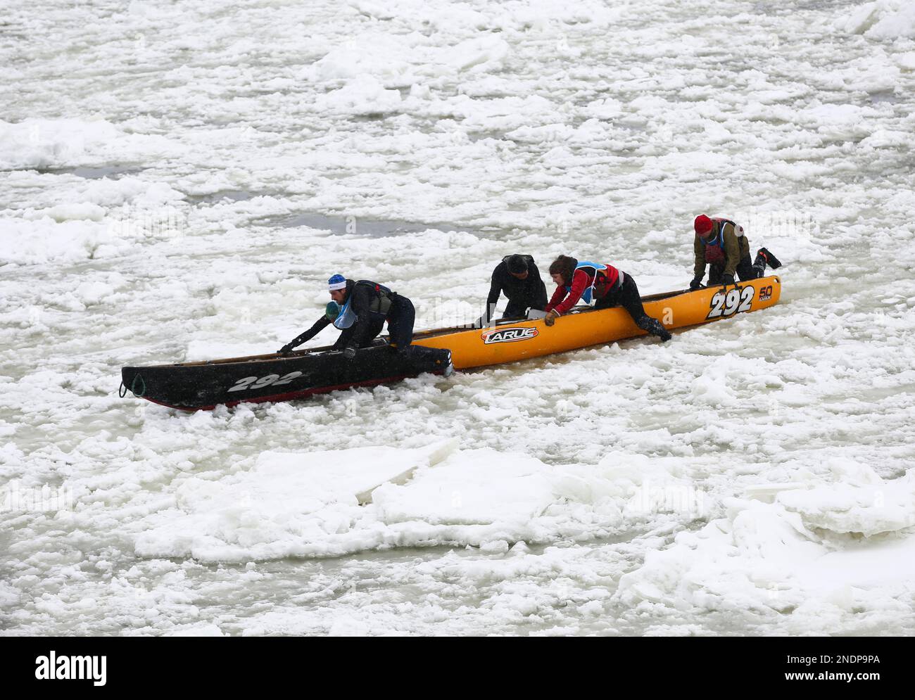 Quebec, Canada - February 5, 2023 : This is the Quebec Ice Canoe Race ...