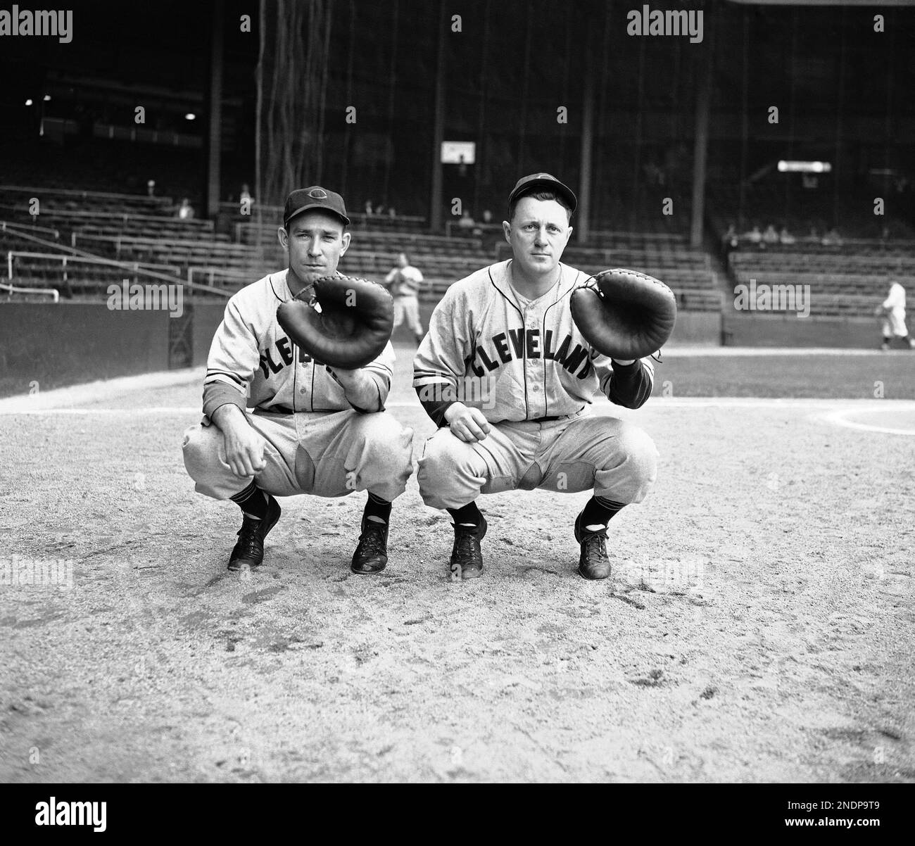 Catchers Otto Denning and Eugene Desautels of the Cleveland Indians on ...