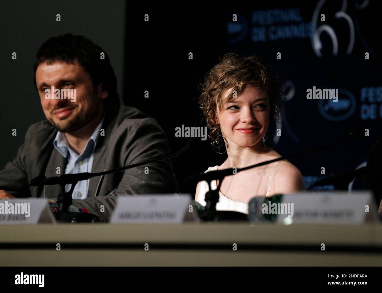 Actress Olga Shuvalova, right, attends a press conference for the film ...