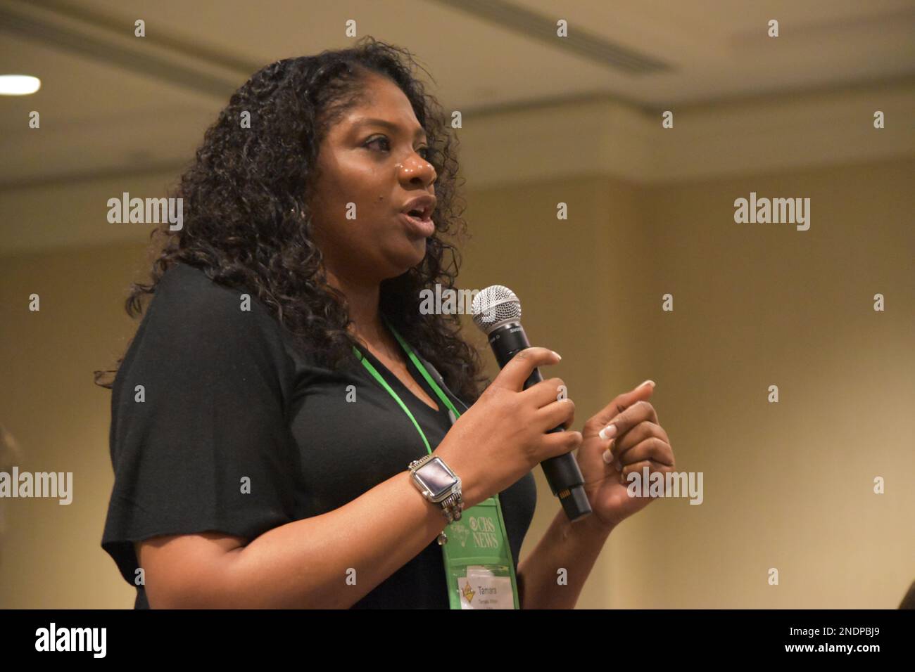 Tamara Wilson asks a question to Shemar Moore during a session when the ...