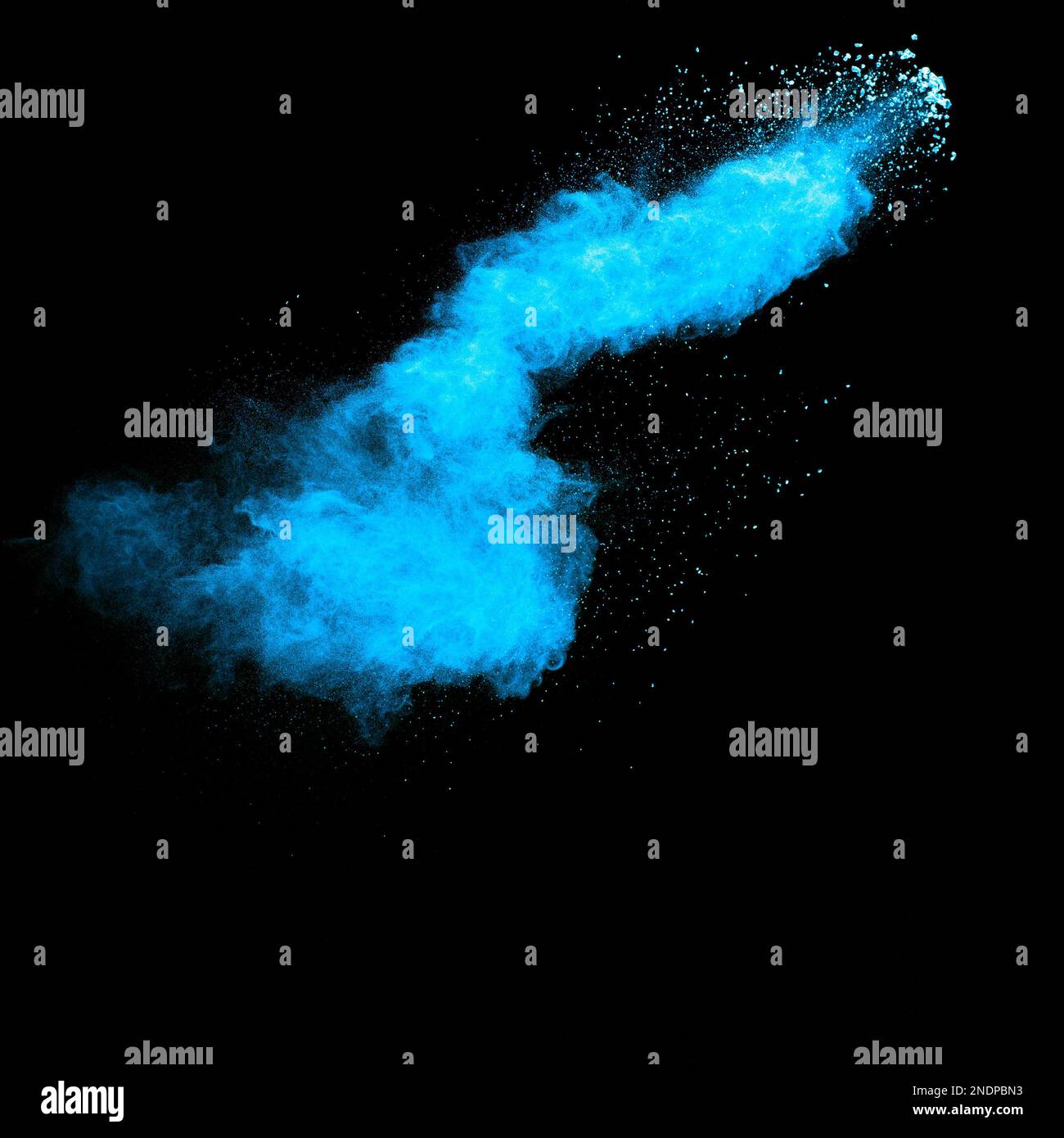 Blue color dust particles explosion cloud on black background.Color ...