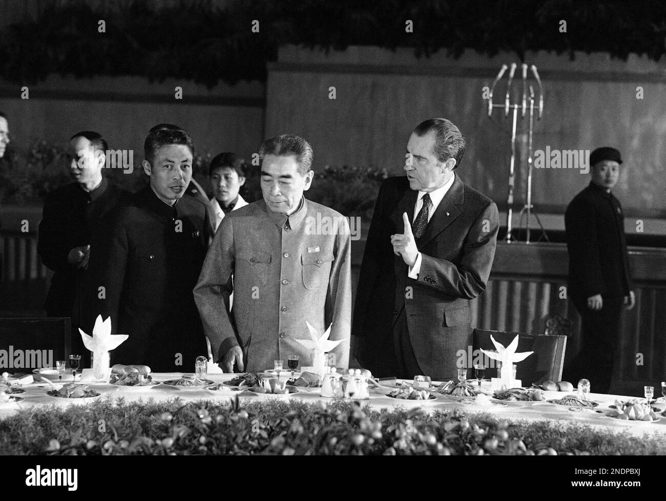 President Richard Nixon gesture as he talks to Chou En-lai, China’s ...