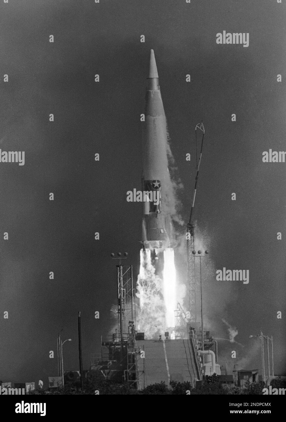 The Atlas missile, carrying a tiny monkey named Goliath in its nose ...