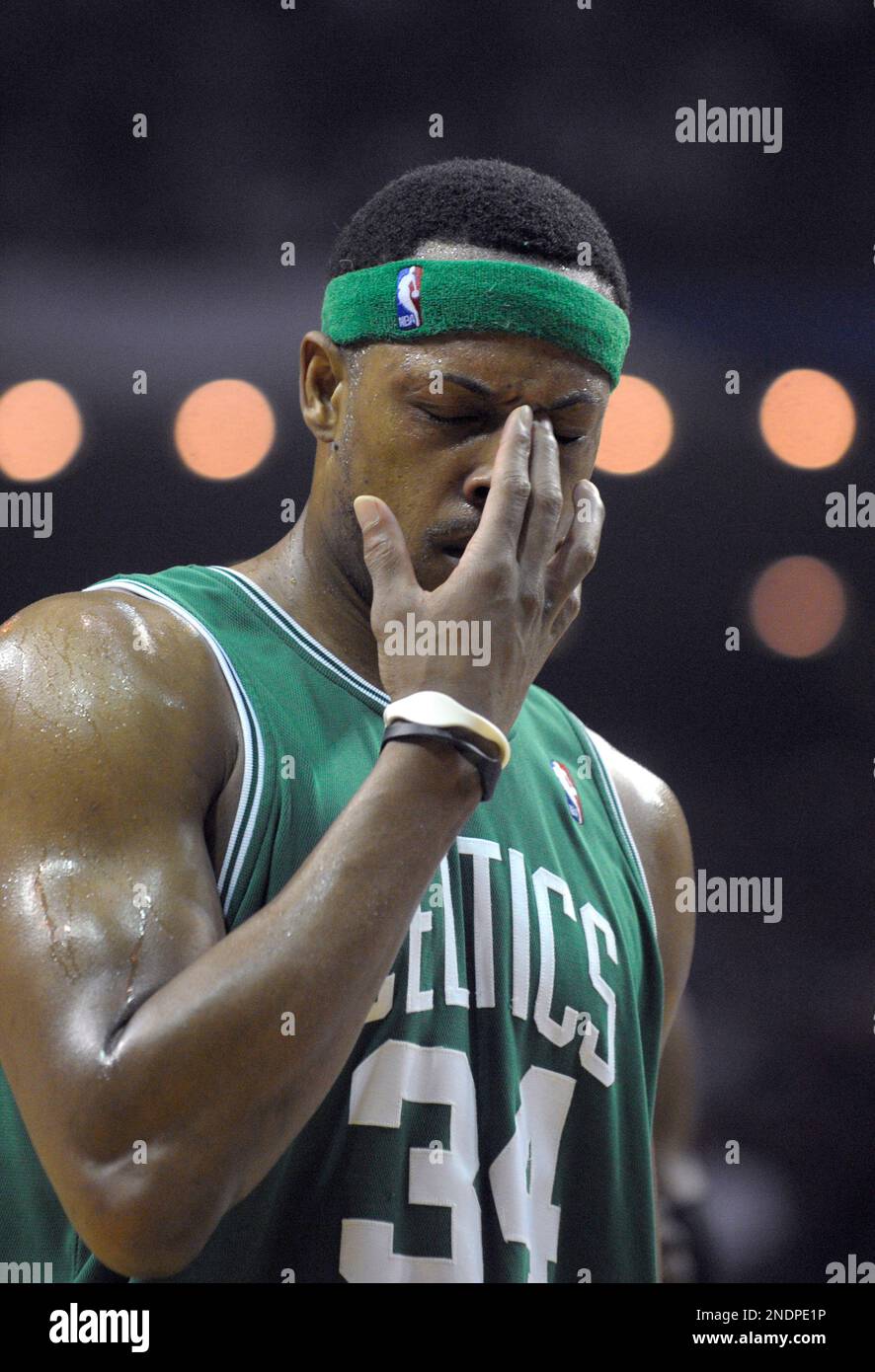 Boston Celtics forward Paul Pierce rubs the bridge of his nose after ...