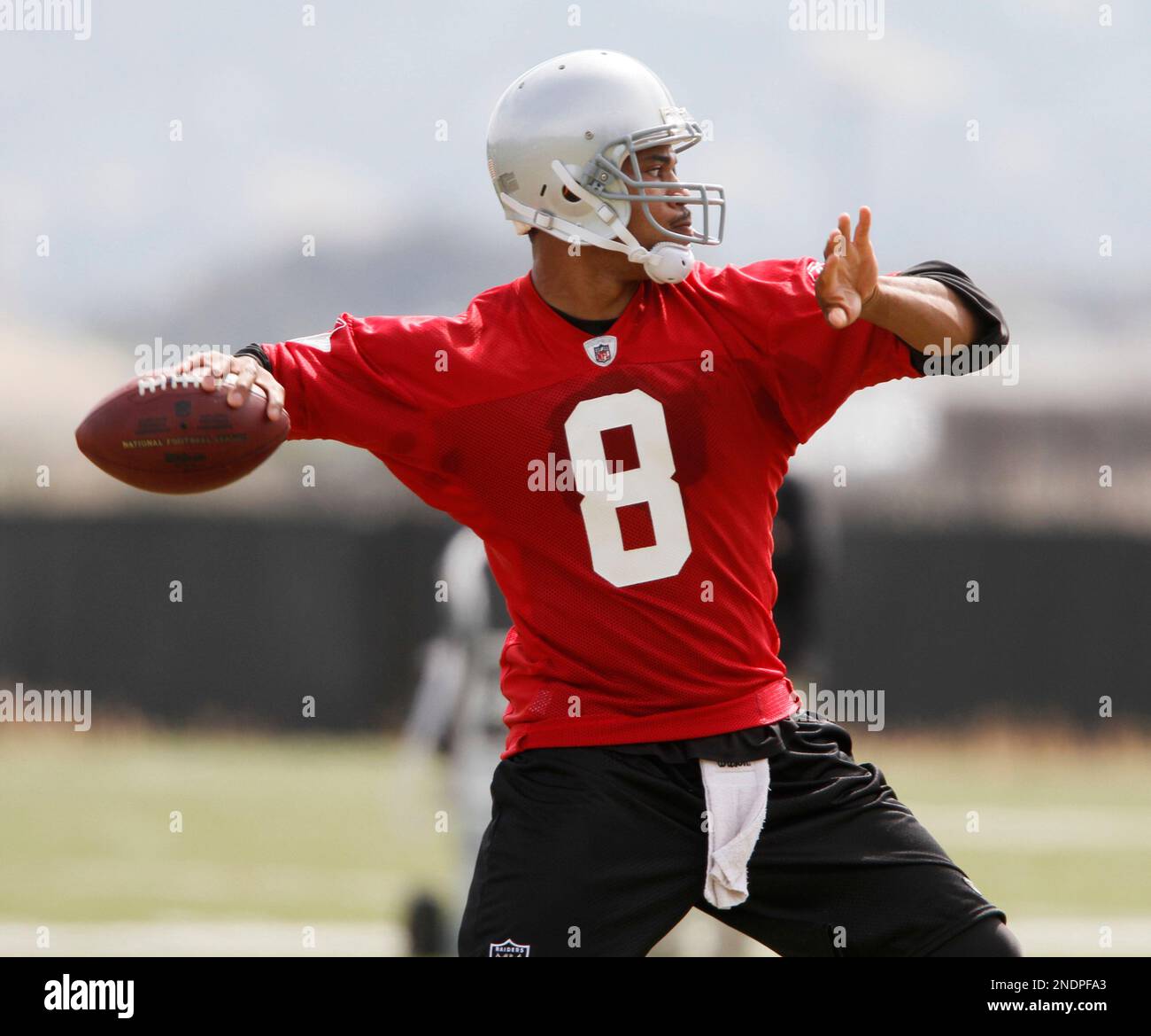 Oakland Raiders quarterback Jason Campbell drops back to throw during ...