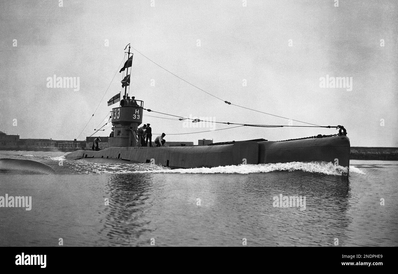 British submarine H.33 at Portland on April 11, 1933. (AP Photo/Staff ...