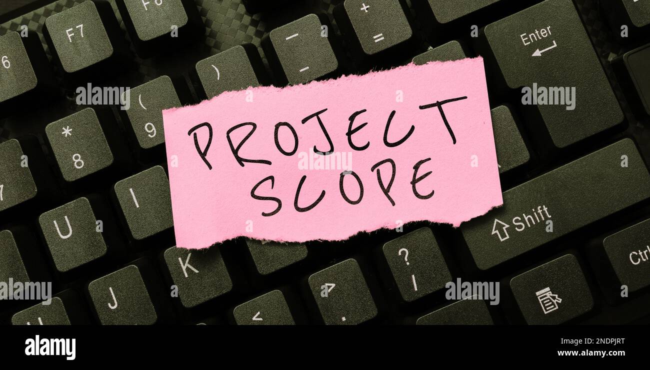 Text sign showing Project Scope. Word Written on evaluation of work ...