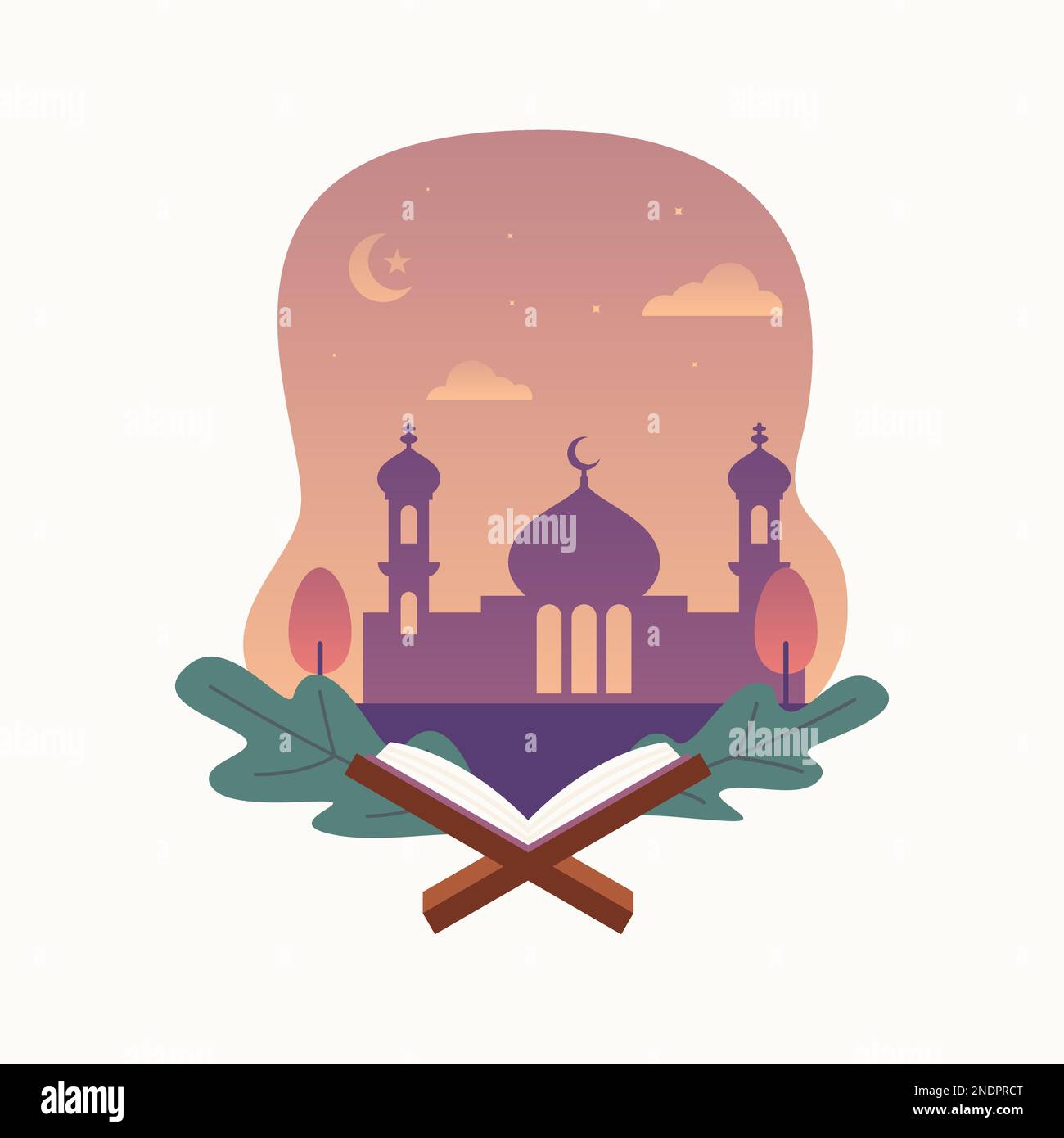 Illustration of Quran Flat Design Isolated with Mosque Background ...