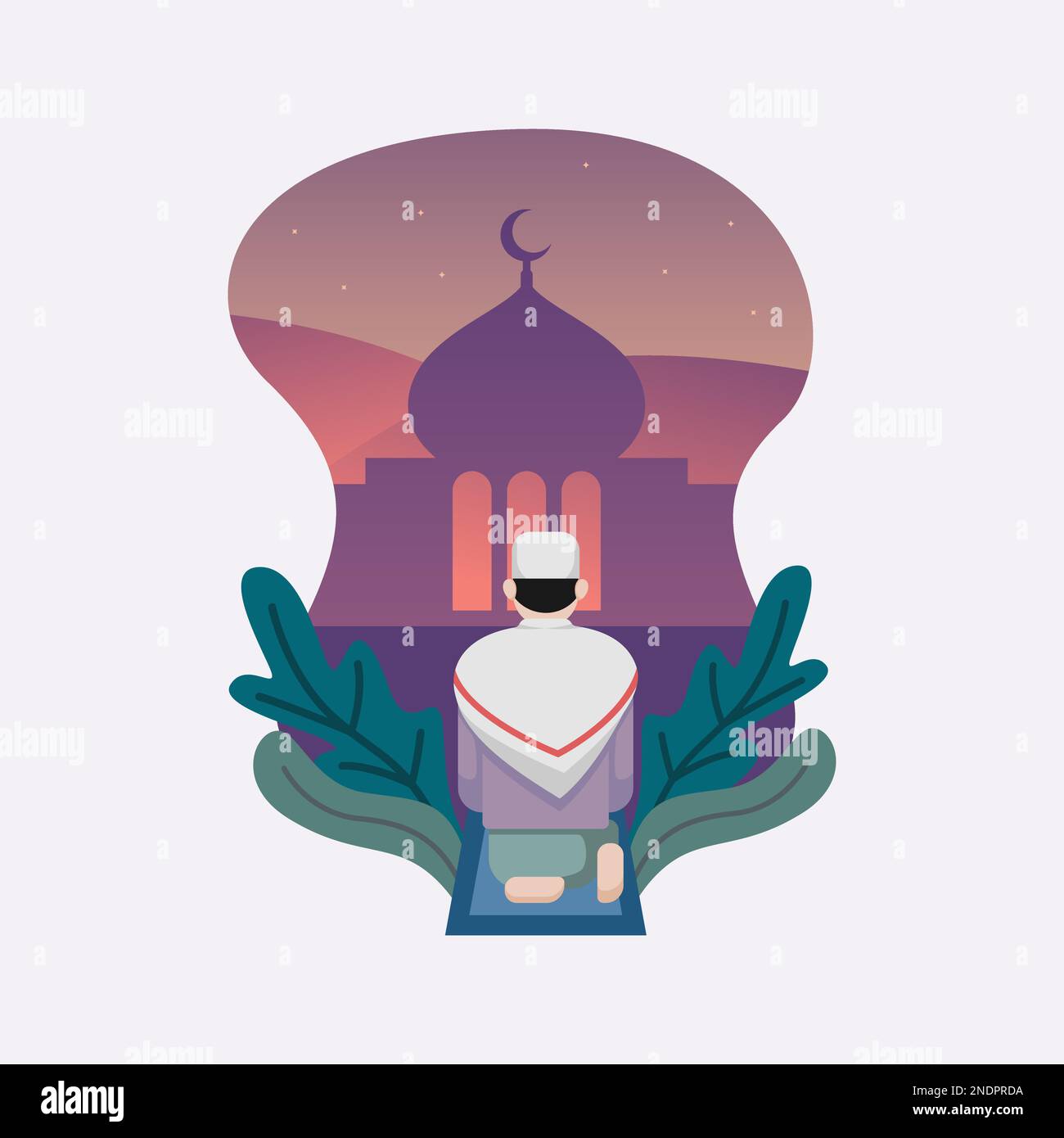 Illustration of Man Sholat Sit on a carpet - Flat Design Isolated with ...