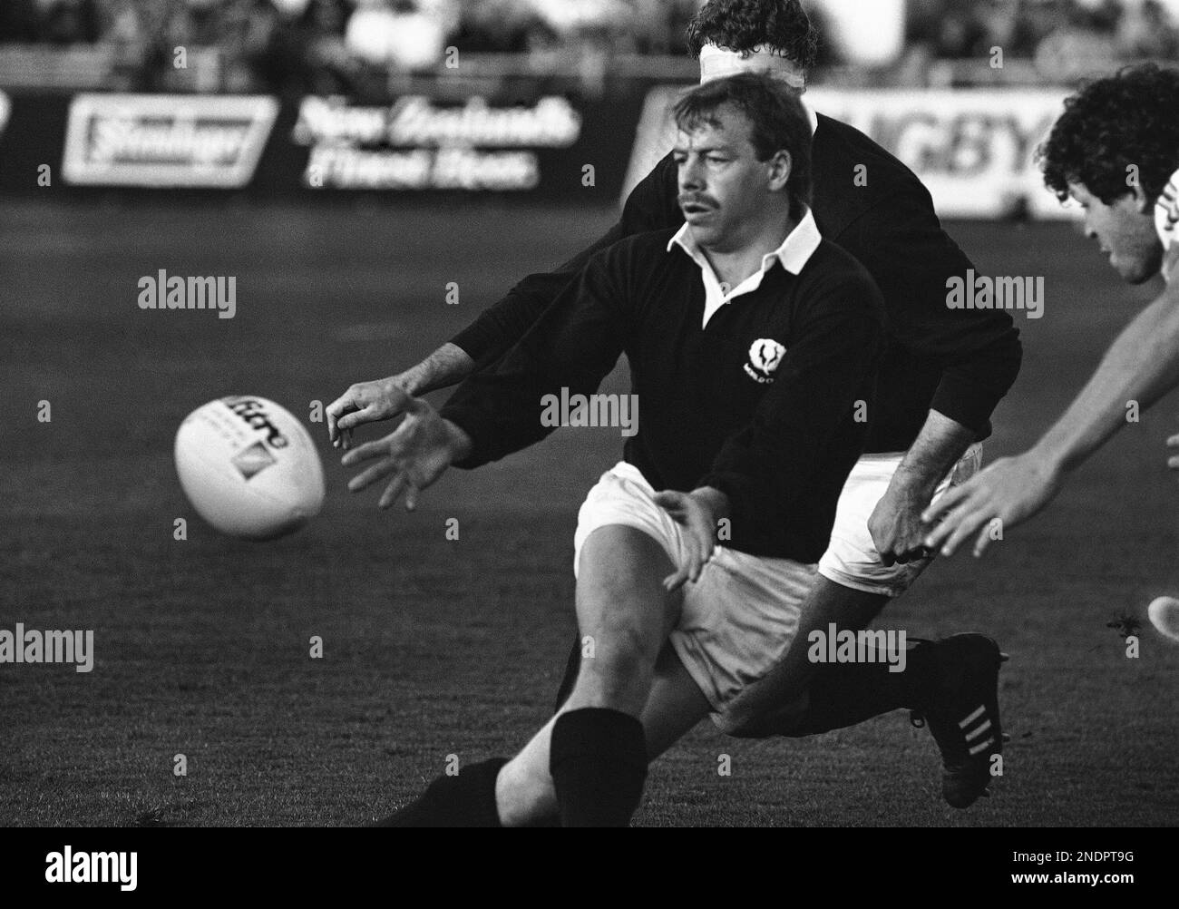 Scotland's half back Roy Laidlaw passes the ball during the Rugby World ...