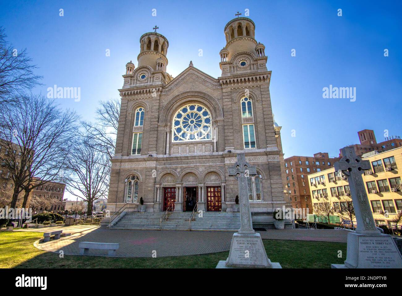 Bronx, NY - USA - Feb 11, 2023 Head on view of the Byzantine Revival ...