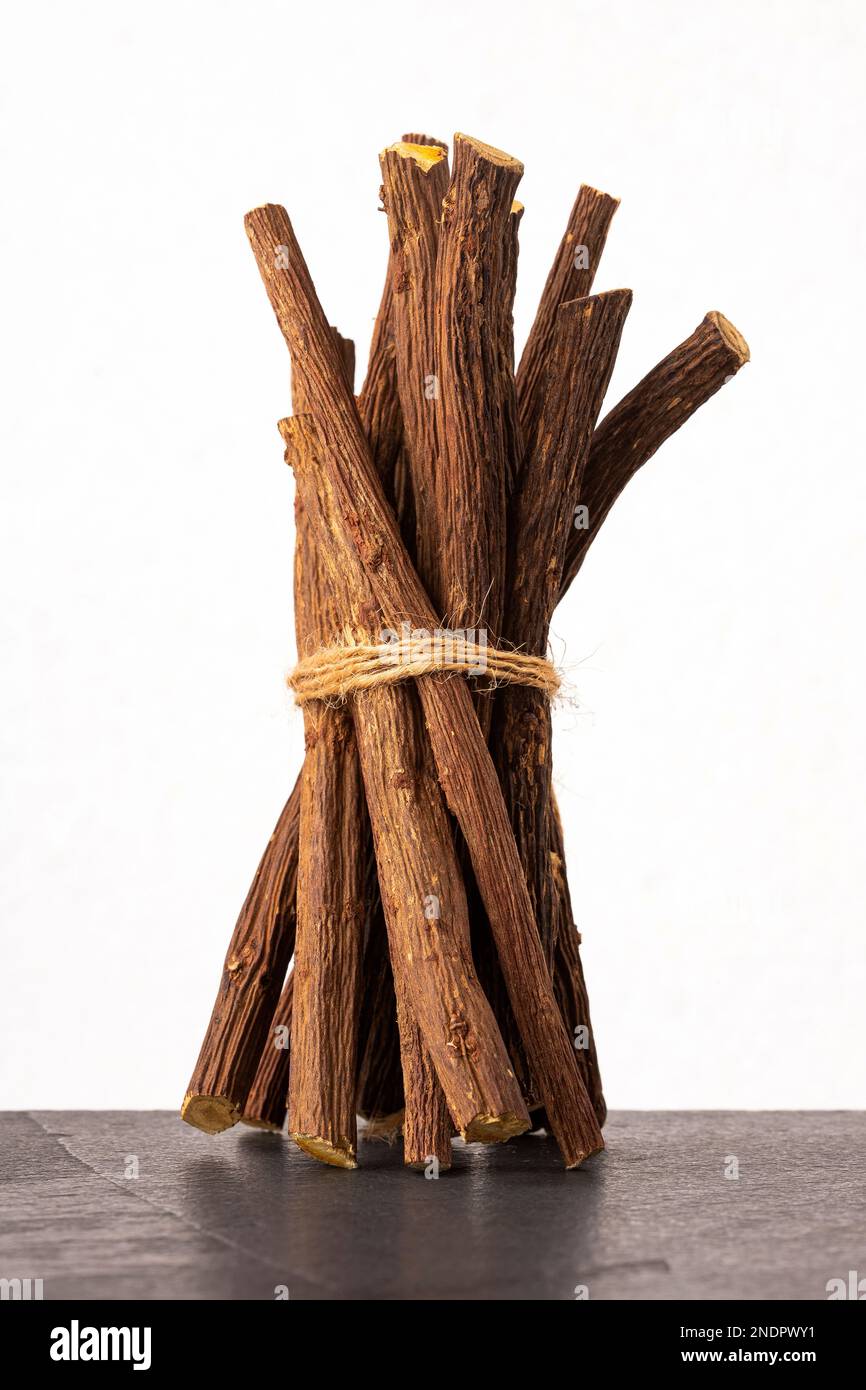 Dried organic licorice sticks - Glycyrrhiza glabra Stock Photo - Alamy