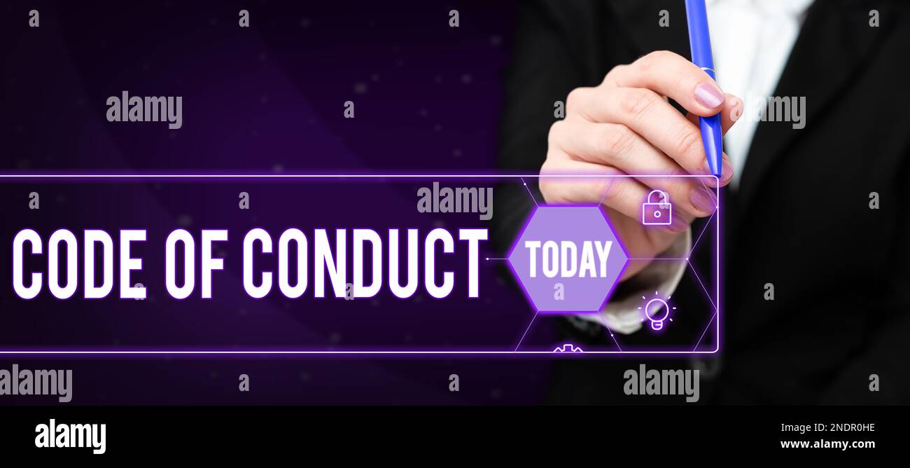 Hand Writing Sign Code Of Conduct Word Written On Ethics Rules Moral
