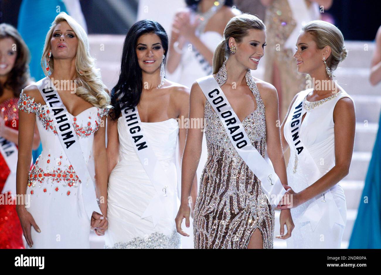 Finalists Morgan Elizabeth Woolard, left, Miss Michigan Rima Fakih ...