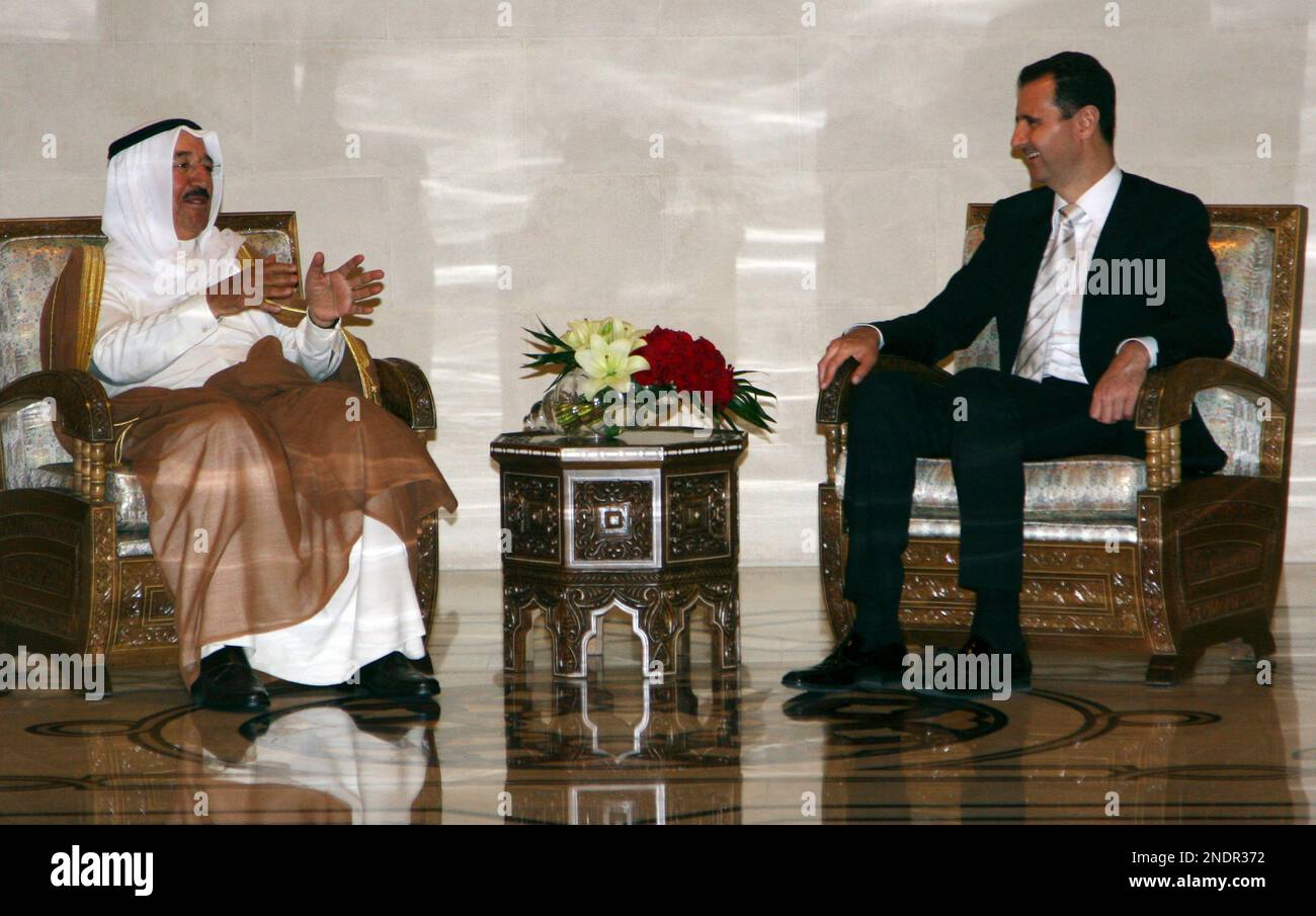 Syrian President Bashar Assad,right, meets with Emir of Kuwait Sheikh ...