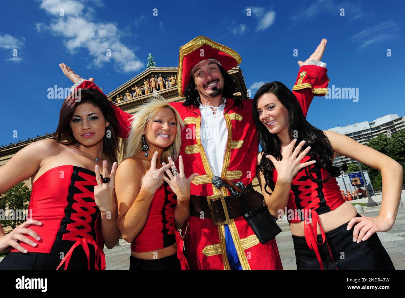 Captain Morgan and the Morganettes pose in front of the Philadelphia ...
