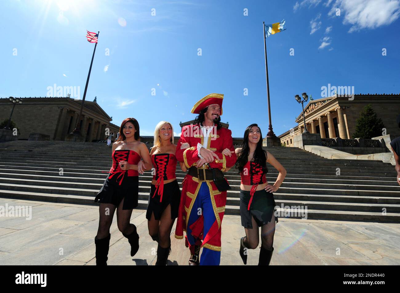 Captain Morgan and the Morganettes pose in front of the Philadelphia ...