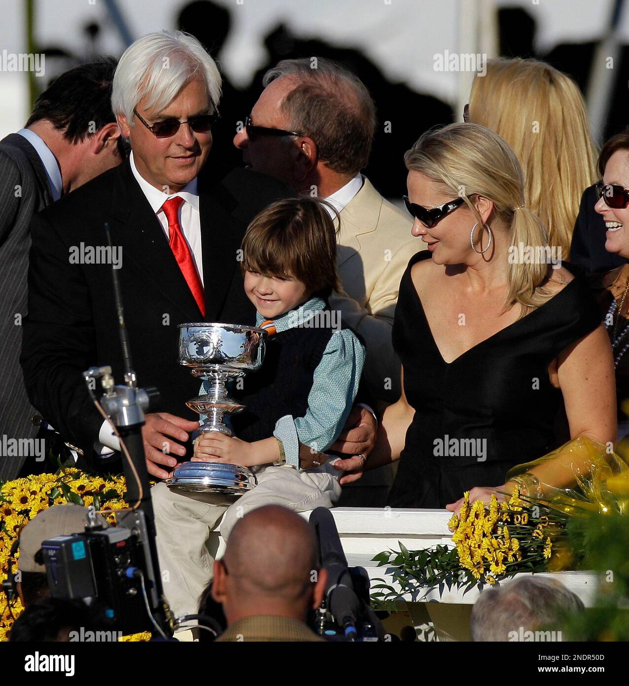 Bob Baffert with his wife Jill and son Bode trophy the 135th Preakness ...