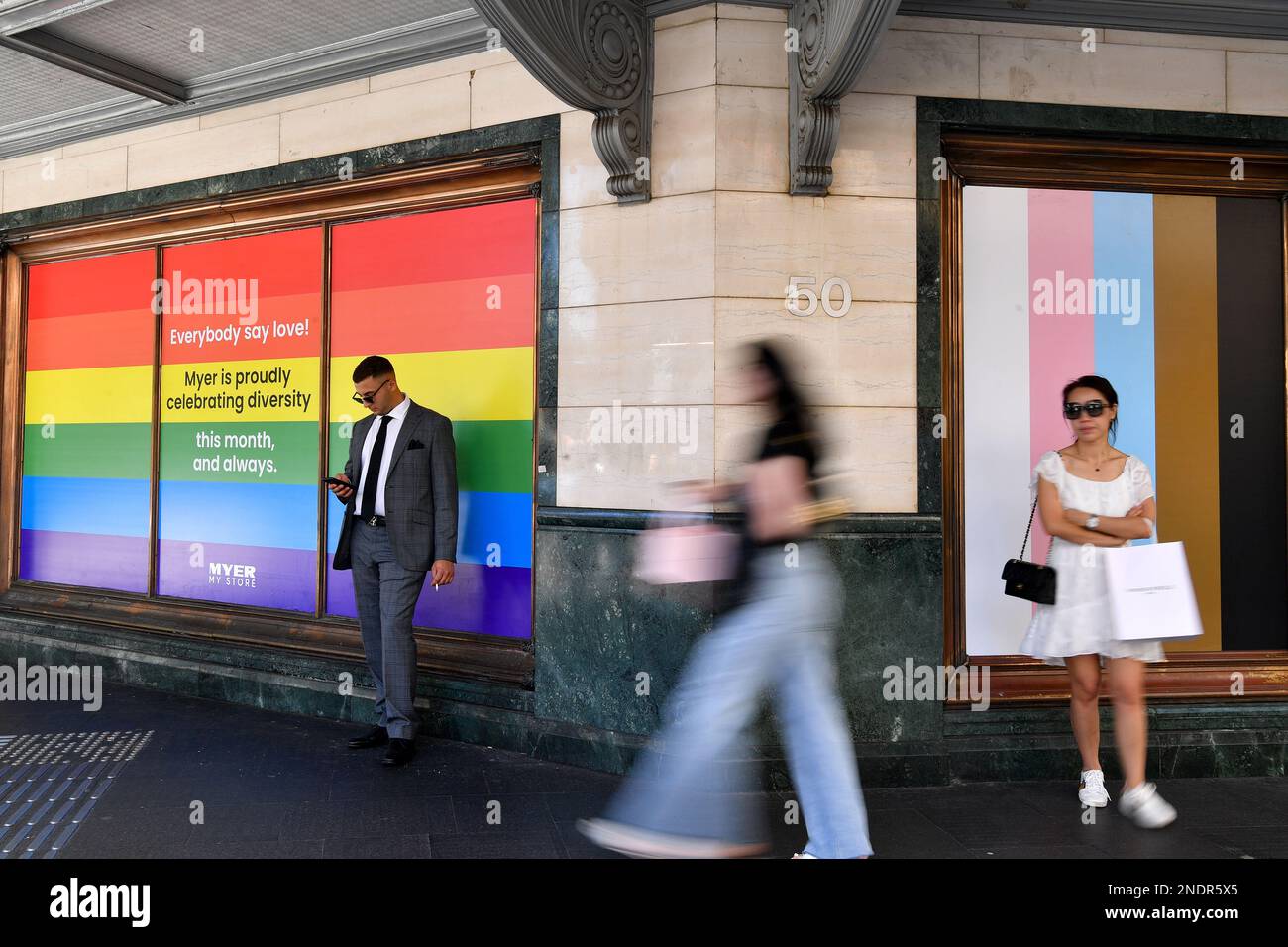 A shop front is decorated in the colours of the pride and transgender ...