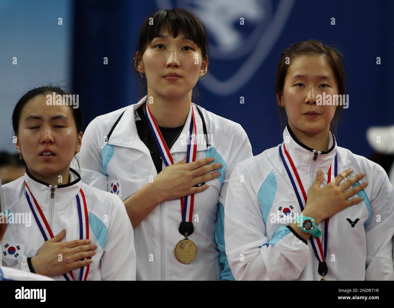South Korean players, from left, Lee Kyung-won, Lee Hyo-Jung and Jang ...