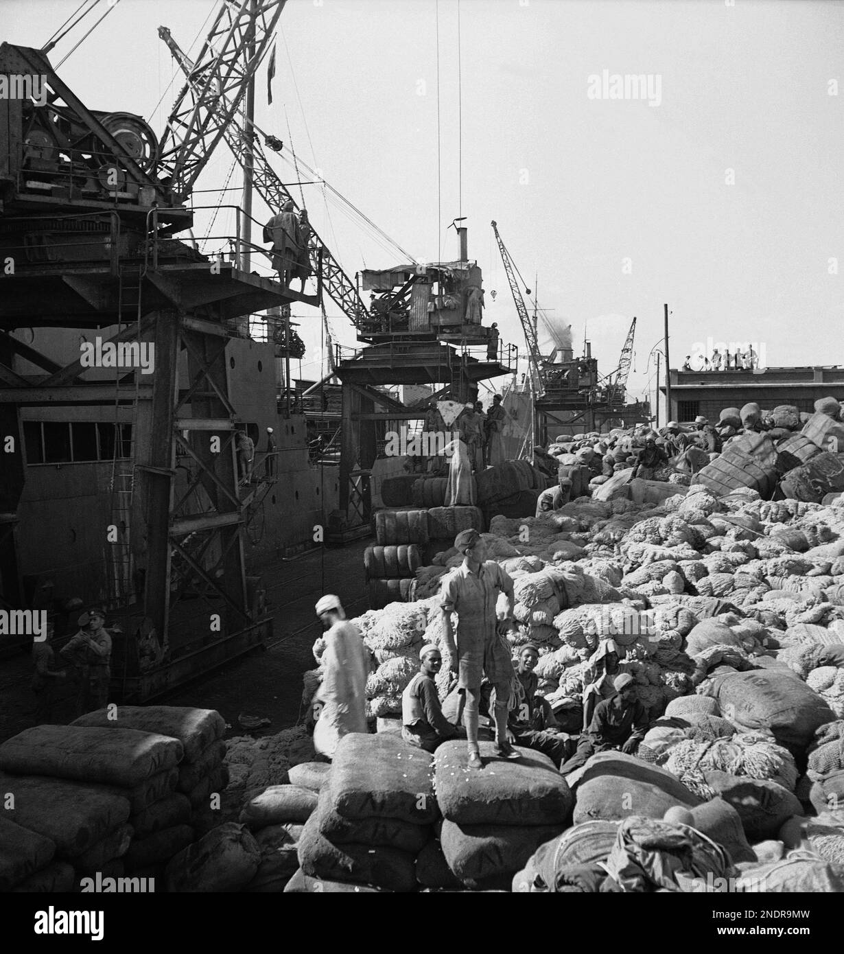 General views around the docks as American supplies are being unloaded ...