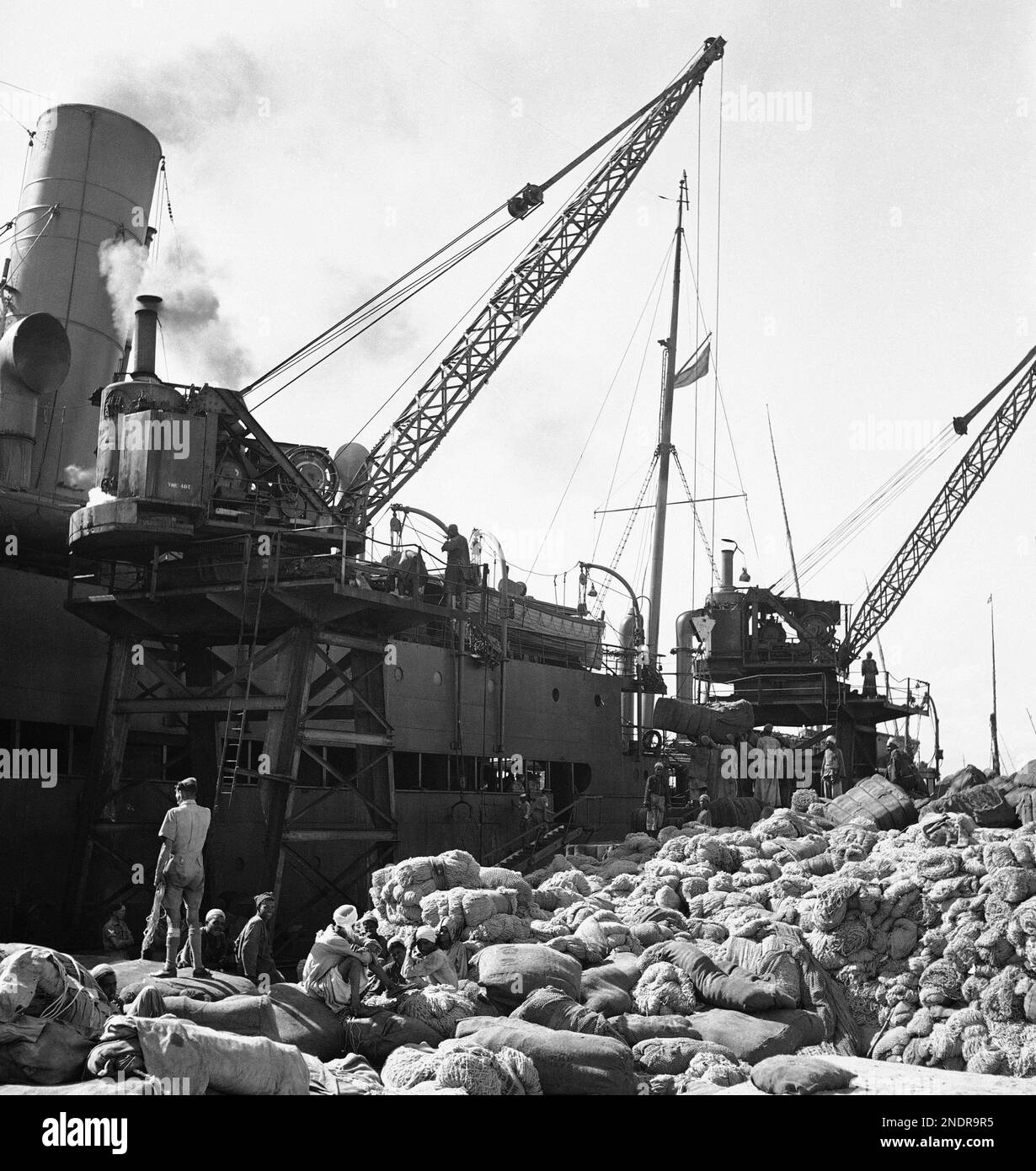 General views around the docks as American supplies are being unloaded ...