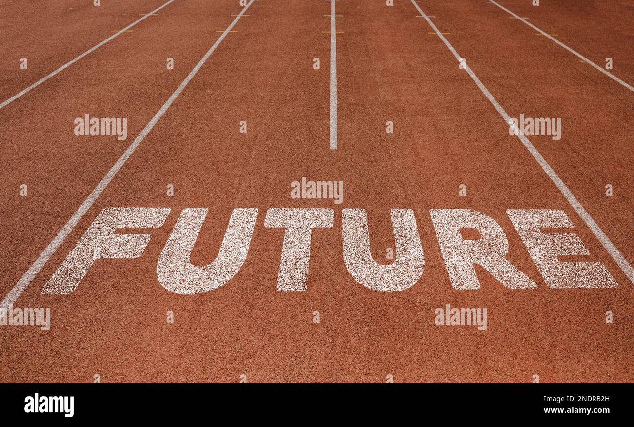 Future written on running track, New Concept on running track text in white color Stock Photo ...