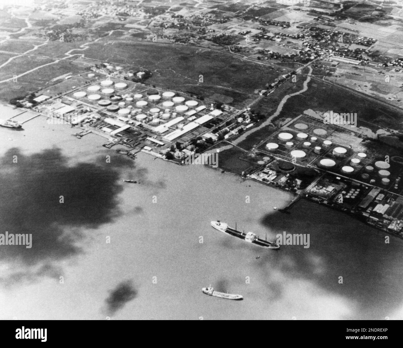 Partial aerial view of Vietnam’s biggest POL storage area Nha Be along ...