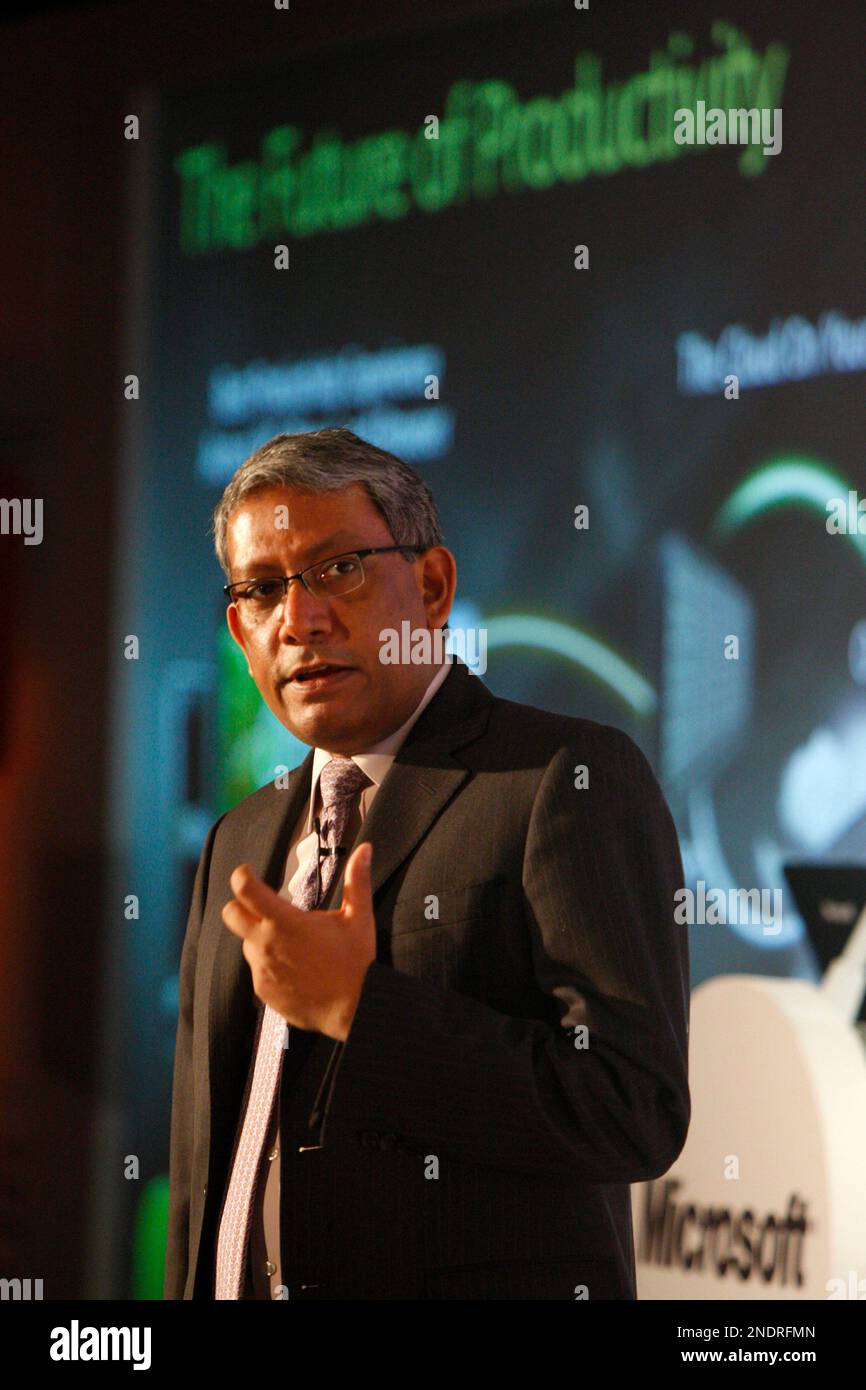 Chairman of Microsoft India Ravi Venkatesan speaks at the launch of the ...