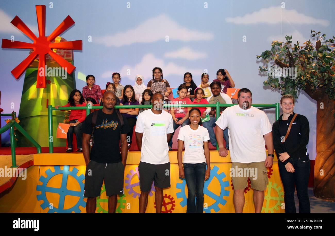 Athletes visit the AlJazeera TV studio, with front from left: Jamaican ...